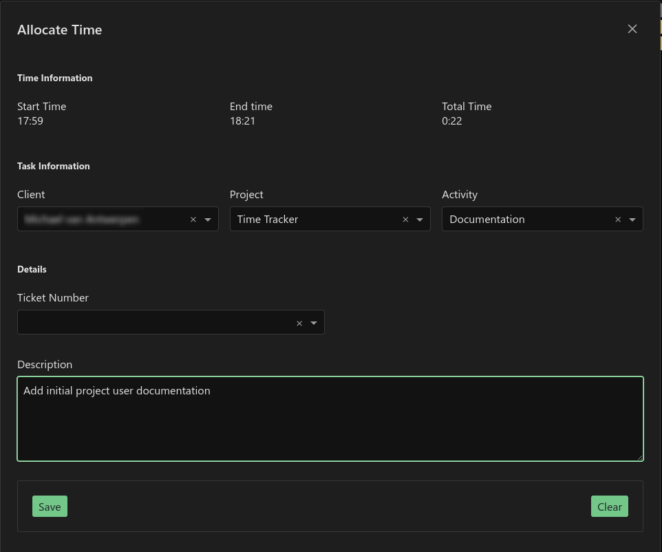 Capture Screen - Time Tracker User Documentation